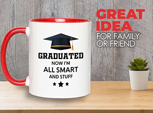 Flairy Land Graduation 2Tone Red Mug 11oz - All Smart and Stuff - Graduation Gifts for Her Senior Graduation College Student College Graduate Classmate MBA Grad