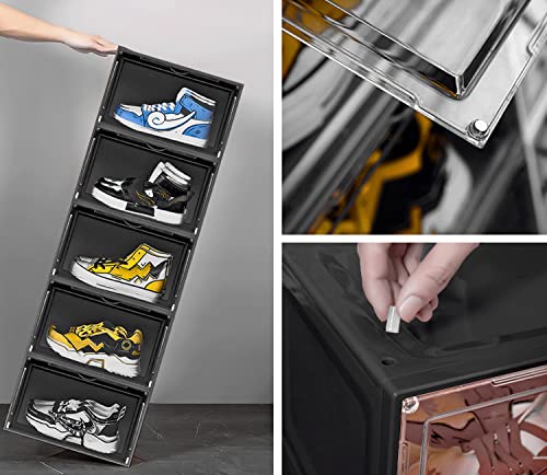 BYFU 4 Pack Shoe Box Side Open, Plastic Stackable Shoe Storage Organizer Shoe Container Sneaker Box for Men Women Shoe (Transparent)