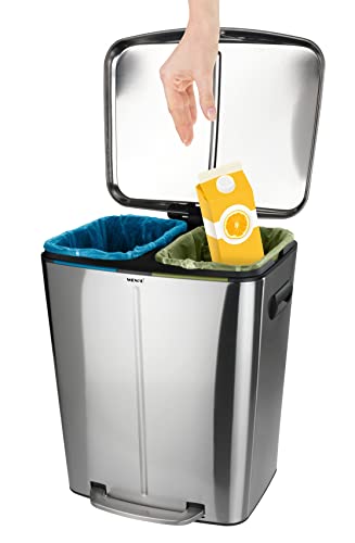 WENKO Primo 10 Gallon Dual, odorless, Waste, (WxHxD): 8.9x9.1x12.6 in, Stainless Steel Lid and Foot Pedal, Garbage Bin, Handsfree, Step Trash Can, Chrome