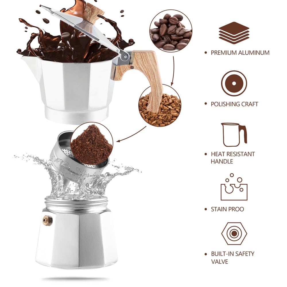 wedrink Stovetop Espresso Maker 3 Cups Moka Pot Cuban Coffee Maker Stovetop Coffee Maker Moka Italian Espresso