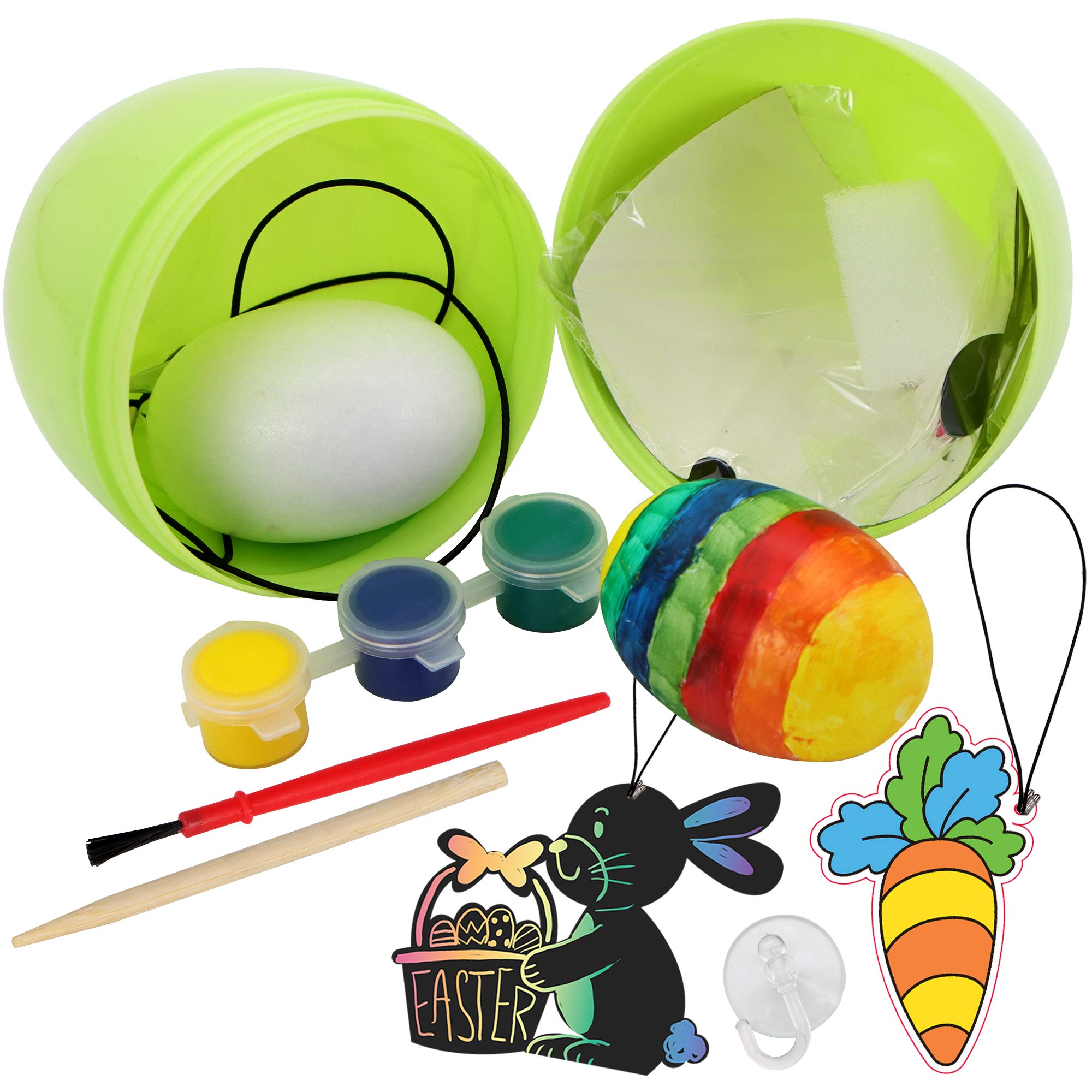 JOYIN 54 Pcs Easter Crafts Assortment Kit with Prefilled Easter Eggs Painting Kit Include Wooden Eggs, Suncatchers and Scratch Cards for Party Favor, Basket Stuffers Fillers