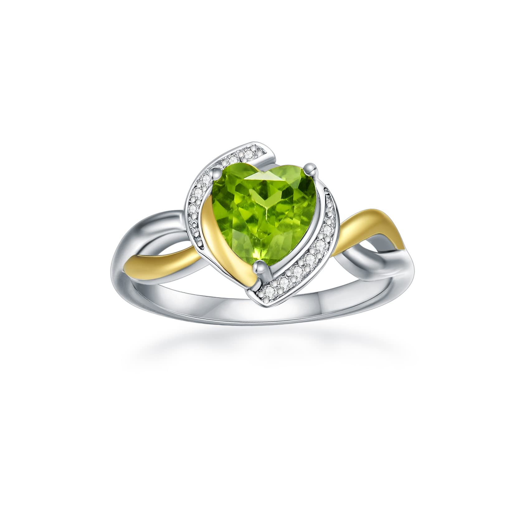 Althum 7MM Genuine Peridot Ring 925 Sterling Silver Heart Shaped Green Peridot Engagement Ring for Women (Size 7)