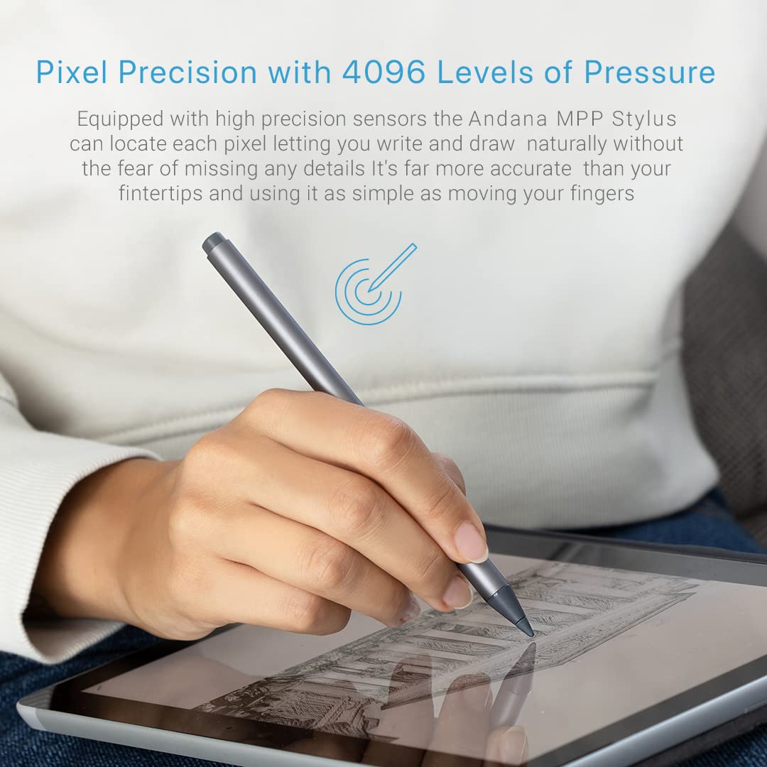 Andana MPP Stylus EC Pen 2.0 Tilt Pen Digital Stylus, 4096 Pressure Sensitivity, USB-C Rechargeable, Palm Rejection, Surface Pen Compatible with Microsoft, Some Asus, Acer, Dell, HP, Vaio Stylus Pen