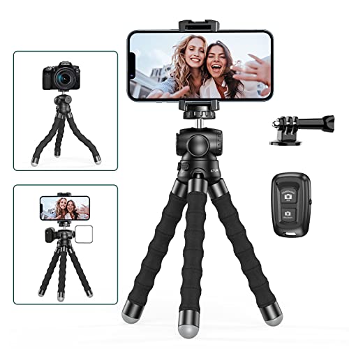 ATUMTEK 2 Height Adjustment Phone Tripod w Cold Shoe Mount & 1/4” Screw Extension, Flexible Tripod Stand with Remote and Clip for Smartphones GoPro Action Camera Micphone Fill Light - 9.4 inches