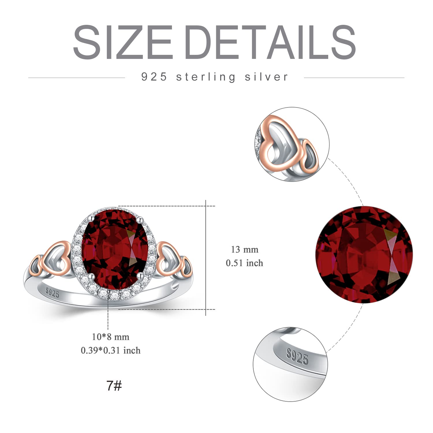 Althum 925 Sterling Silver Red Garnet Engagement Ring for Women 10mm * 8mm Oval Cut Garnet Ring (Size 9)