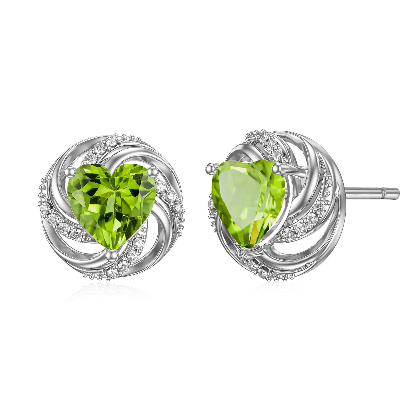 Althum Natural Peridot Earrings 925 Sterling Silver 7MM Heart Shaped Genuine Green Peridot August Birthstone Stud Earrings for Women