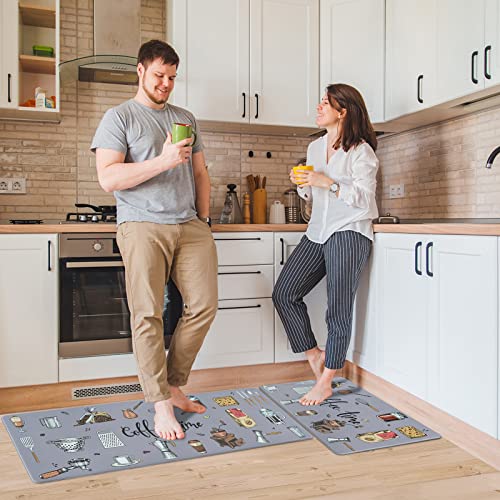 Alishomtll 2 PCS Kitchen Rugs and Mats,Cushioned Anti-Fatigue Kitchen Rugs, Waterproof Non-Slip Kitchen Mats, Washable Coffee Time Kitchen Mats for Floor Kitchen Laundry Office (17.3"x30"+17.3"x47")