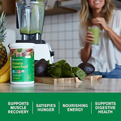 Amazing Grass Protein Superfood: Vegan All-in-One Nutrition Shake with Beet Root Powder, Unflavored, 23.2 Oz