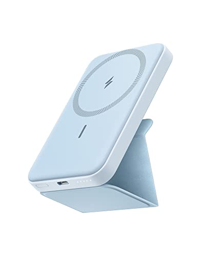 Anker Magnetic Battery (MagGo), 5,000 mAh Foldable Magnetic Wireless Portable Charger and USB-C for iPhone 15/15 Plus/15 Pro/15 Pro Max, iPhone 14/13 Series(Misty Blue)