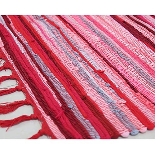 SERENITA Chindi Rug Reversible Rag Cotton Hand Woven Throw Area Rugs for Kitchen Bedroom Bathroom Livingroom Washable Stripe Red 22" x 36"