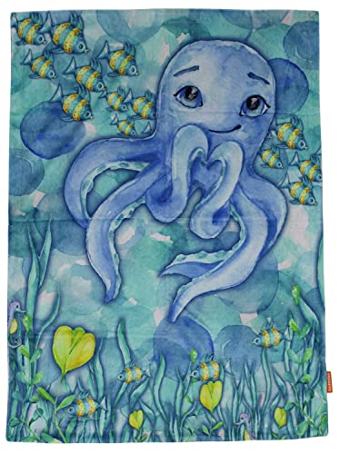 Dear Baby Gear - Ocean Baby Blanket - Double-Layered Ocean Theme Swaddle - Soft Plush for Girls & Boys - Adorable Octupus with Fish Design - Beach-Inspired, Light Blue Minkies (40 x 30 inches)