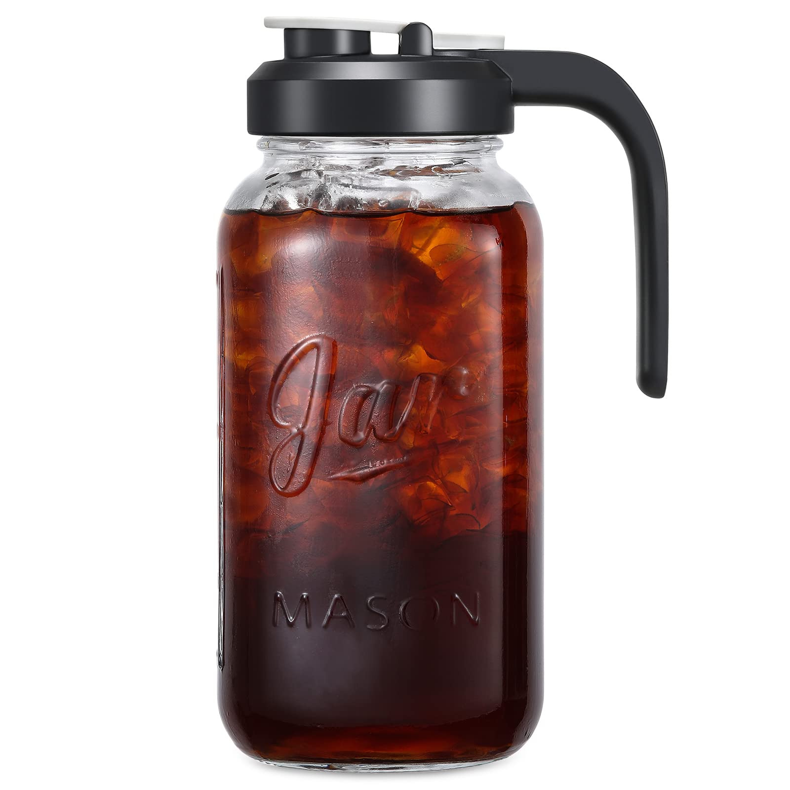 AOZITA Glass Pitcher with Lid - 2 Quart Mason Jar Pitcher with Filter Lid, Wide Mouth Jar Leak-proof Water Jug, Heavy Duty Container for Water, Juice, Milk, Tea, Iced Coffee, and Drinks