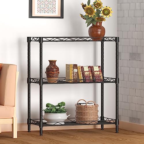 SINGAYE 3 Shelf Wire Shelving Unit Adjustable Storage Shelving 21.26”W x 11.41”D x 22.83”H (Black)