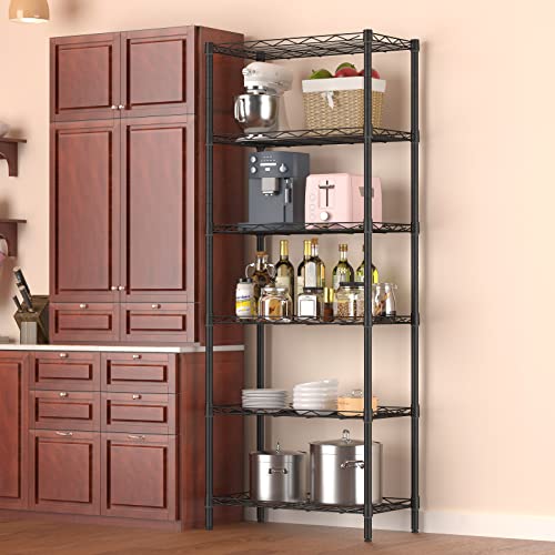 SINGAYE 6-Shelf Storage Shelf Wire Shelving Unit Metal Shelves Unit Storage Adjustable, Standing Shelf Units with PP Liner 21.25" W X 11.41D X 69 "H (Black)