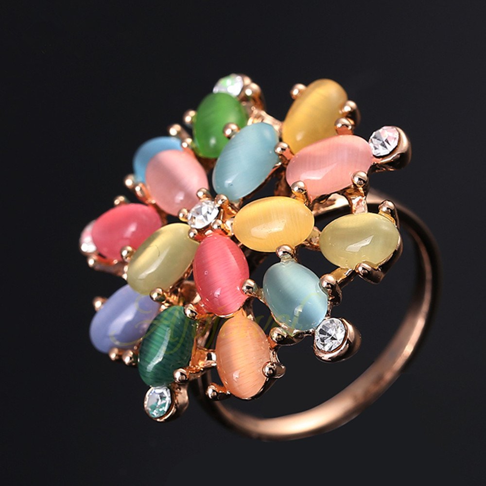 Ajojewel Multicolor Artificial-opal Flower Big Ring Women Finger Jewelry For Party Wedding Gifts (Multi, 8)