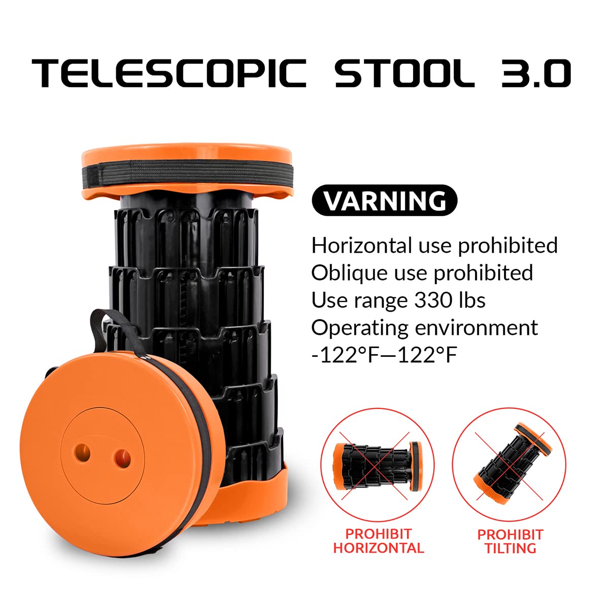Aselpida Retractable Folding Stool, 400lbs Collapsible Adults Folding Stools, Telescoping Stool for Camping Fishing Hiking Garden Travel Adjustable Lightweight (Orange)