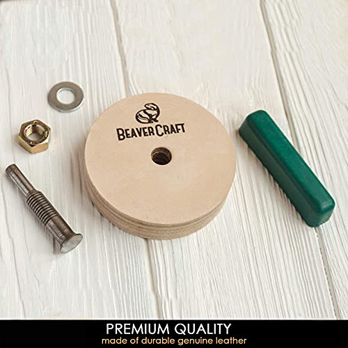 BeaverCraft PW1 Sharpening Wheel Stropping 3" Wheel Leather Wheel Honing Wheel Leather Polishing Wheel Knife Sharpening Wheel Kit Leather Stropping Buffing Wheel Leather Strop Wheel