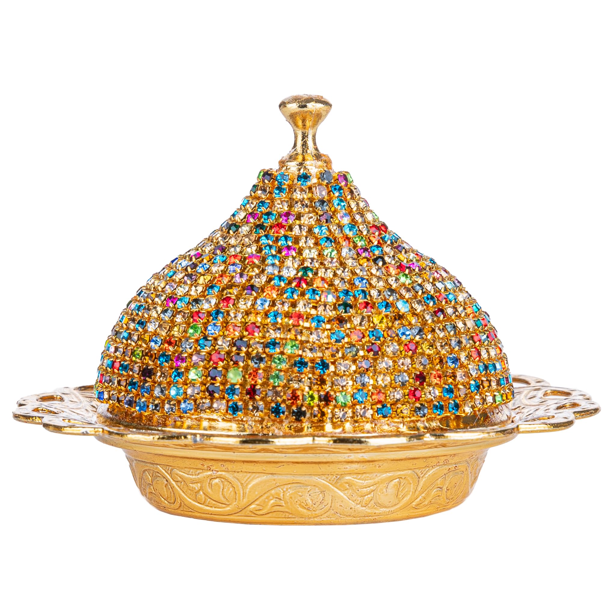 Alisveristime Crystal Embellished Turkish Coffee Set – 27 Pieces – Decorative Zamac Espresso Cups, Saucers and Sugar Bowl with Tray – Available in Three Color Variations (Multi)