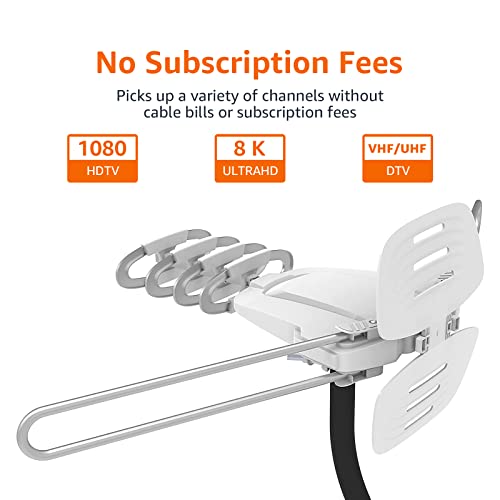 Amazon Basics HDTV Digital Amplified Outdoor TV Antenna with Mounting Pole - 360 Degree Rotation, 150 Mile Long Range