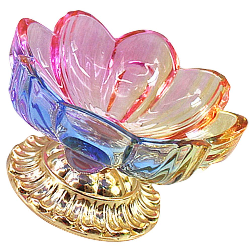 Beavorty Lotus Glass Fruit Tray Buddhist Plate Offering Bowl Tabletop Footed Fruit Plates Art Glass Bowl for Kitchen Centerpiece Dessert Cake