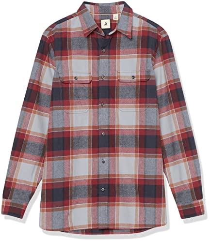 Amazon Aware Men's Regular-Fit Long-Sleeve Flannel Shirt, Grey Red Plaid, X-Large