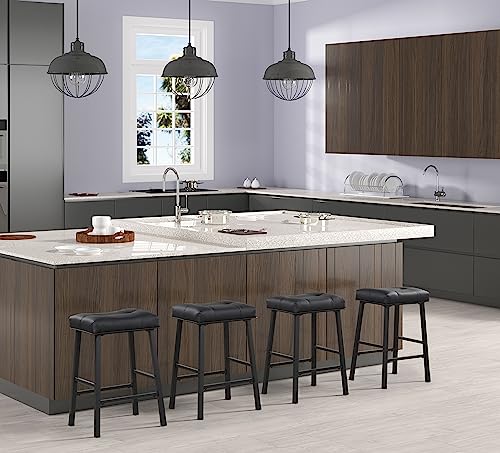 KAIRUITUCH 24 inch Bar Stools, Counter Height Kitchen Bar Stools for Home Bar, Dining, Saddle Seat Padding, Black Metal Legs, KR302PBK1
