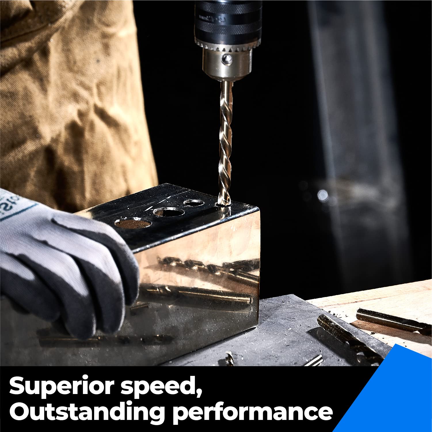 AugTouf 3/8" Tri-Blade Tip Cobalt Drill Bits(5Pcs), M35 High Speed Steel Jobber Length Twist Drill Bit Set for Hardened Metal, Stainless Steel and Cast Iron