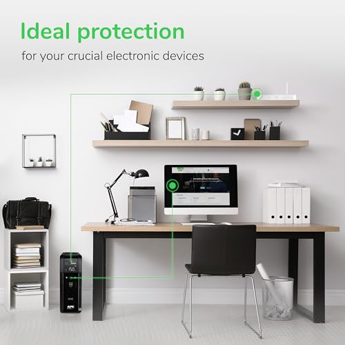 APC UPS 1500VA Sine Wave UPS Battery Backup, BR1500MS2 Backup Battery Power Supply, AVR, 10 Outlets, (2) USB Charger Ports