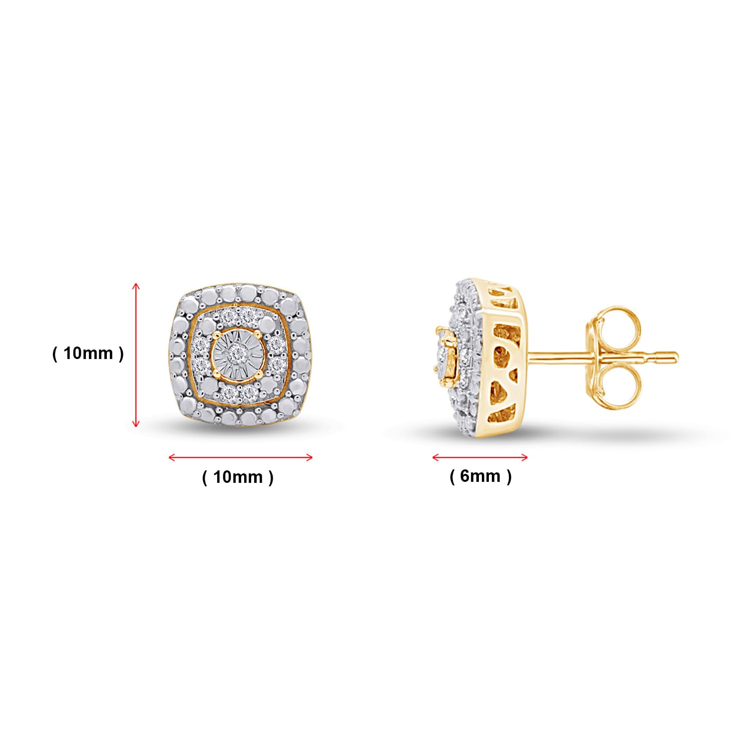 AFFY 1/10 CTTW Round Natural Diamond Cluster Stud Earrings in 14k Yellow Gold Plated Solid 925 Sterling Silver Stud Earrings for Women Jewelry Gift for Her Teen