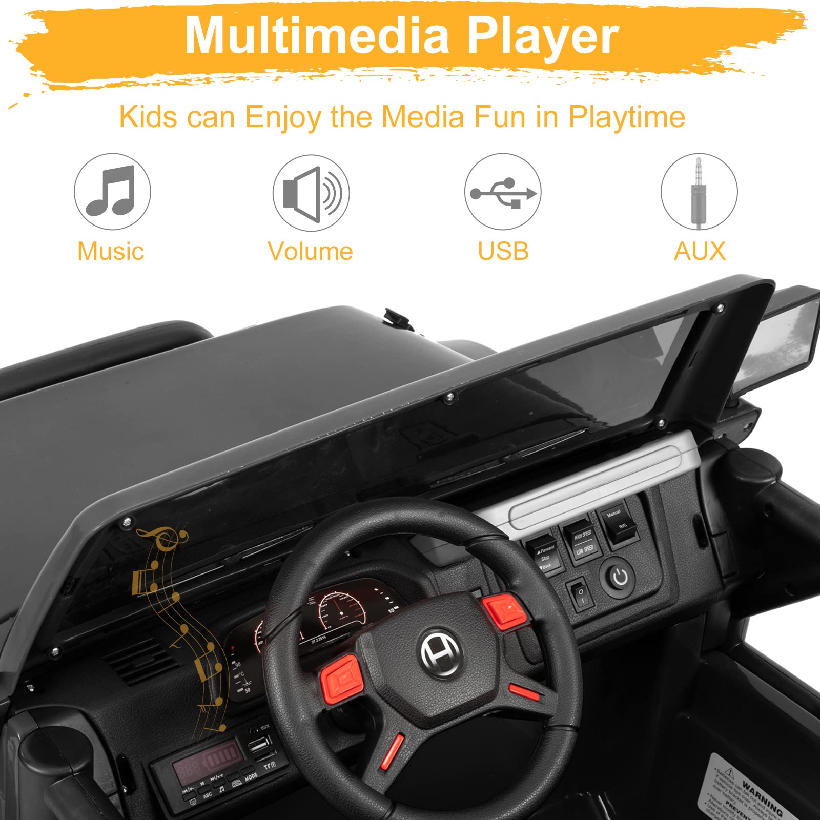 JOYMOR 2 Seat Ride on Truck, 12V Kids Electric Battery Powered Car with Remote Control, Motorized Toddler Vehicles Truck Toy, Adjustable Speeds, MP3 Player, LED, Horn (Two seat, Black)