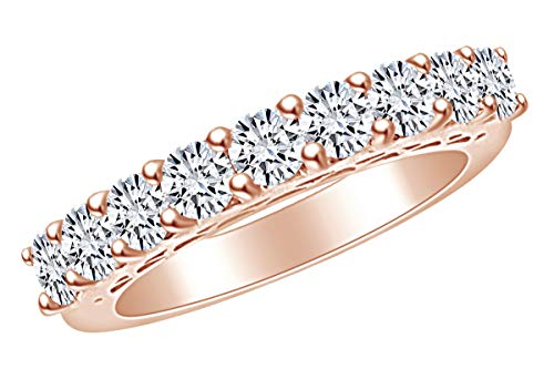 AFFY 1 1/5 Carat Round Shape White Natural Diamond Engagement Wedding Band Ring in 14k Solid Rose Gold (1.20 Cttw) Ring Size-5