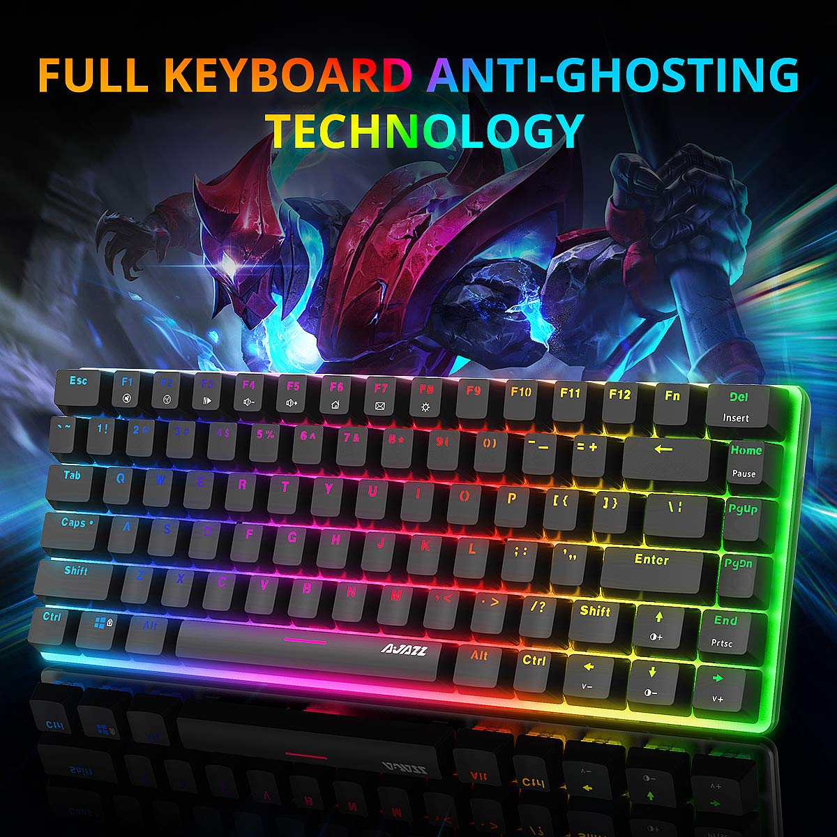 AG-AK33 75% Gaming Keyboard, 82 Keys Compact Mechanical Keyboard, RGB Backlit with 16.8 Million Colors, Anti-ghosting Design/Full Key Unbuffered/Programmable Macro, Blue Switch for Mac Windows
