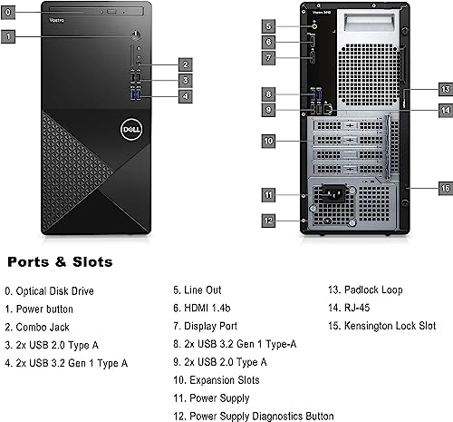 Dell Vostro 3910 Business Desktop Computer, 12th Gen Intel Core i5-12400 Processor, 16GB DDR4 RAM, 1TB PCIe SSD, WiFi 6, DVD-RW, Display Port, HDMI, Windows 11 Pro, Black