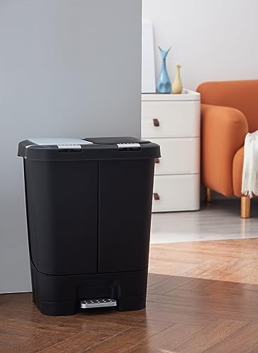 VinEry 11 gal 2 Compartment Trash & Recycling Bin Kitchen Garbage Can (Color : Black)
