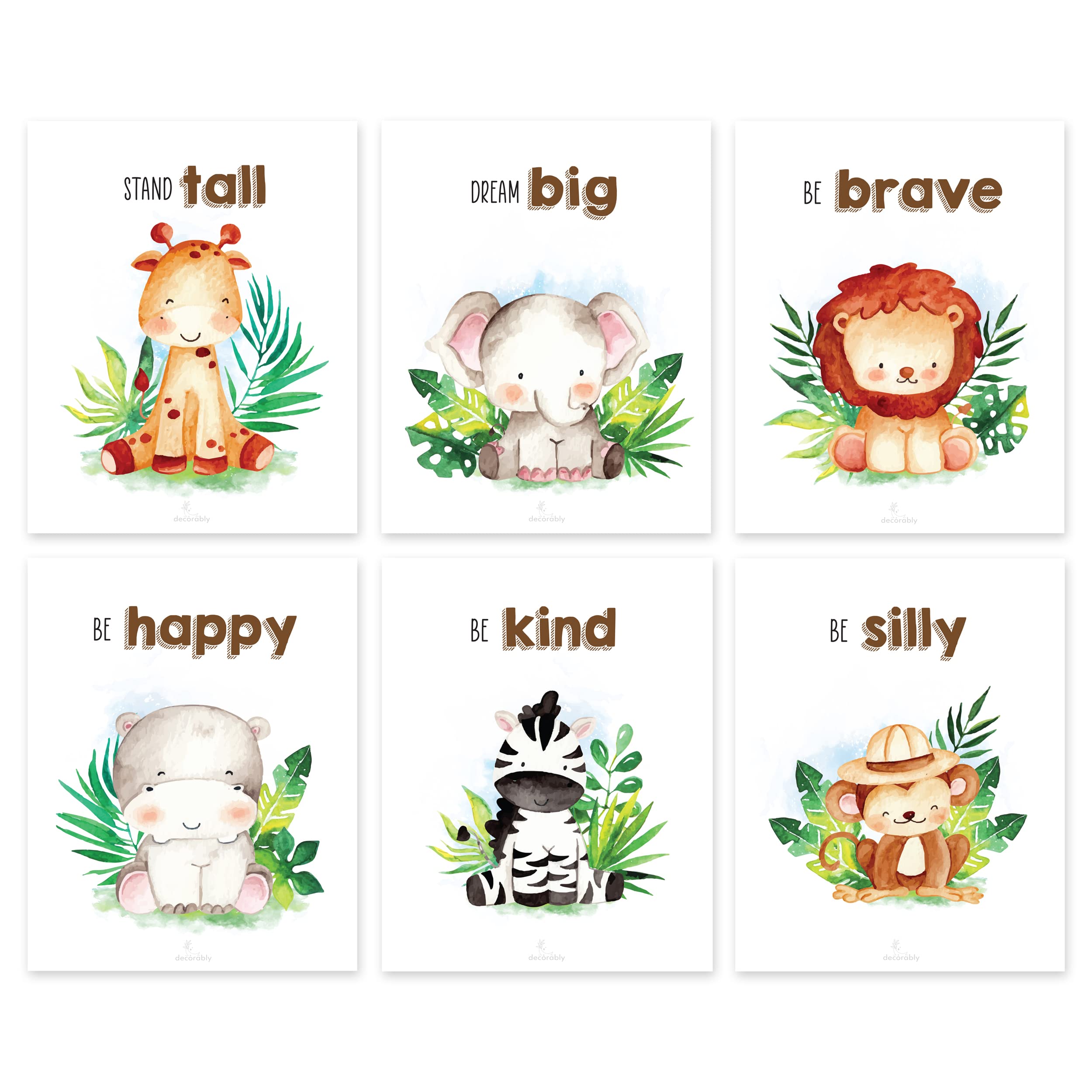 Decorably Nursery Posters for Kids, 6 Baby Safari Nursery Decor for Boys, 8x10in Baby Nursery Decor, Jungle Nursery Decor, Animal Theme Wall Decor, Baby Boy Decor for Nursery Art