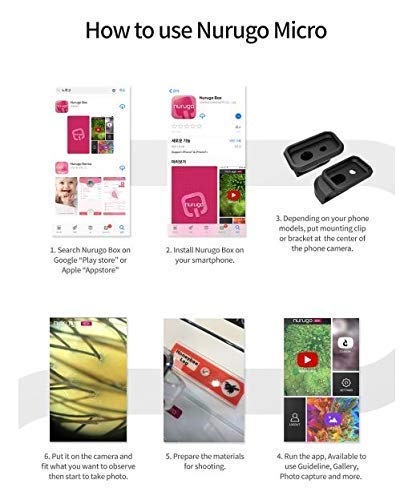 Nurugo Micro Smartphone Microscope (Silver) 400X Magnification Including Brackets for iPhone - Share Media with The Nurugo Application(Android & iOS) (Silver)