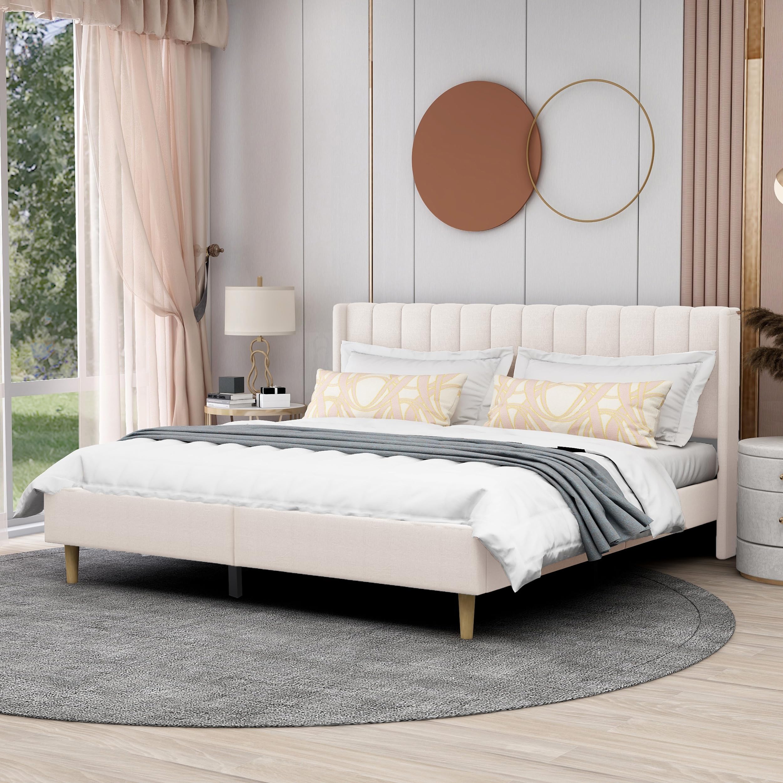 AGARTT Upholstered Platform Bed Frame King Size with Headboard and Footboard/Wooden Slats Support/No Box Spring Needed/Easy Assembly,Ink Green Velvet