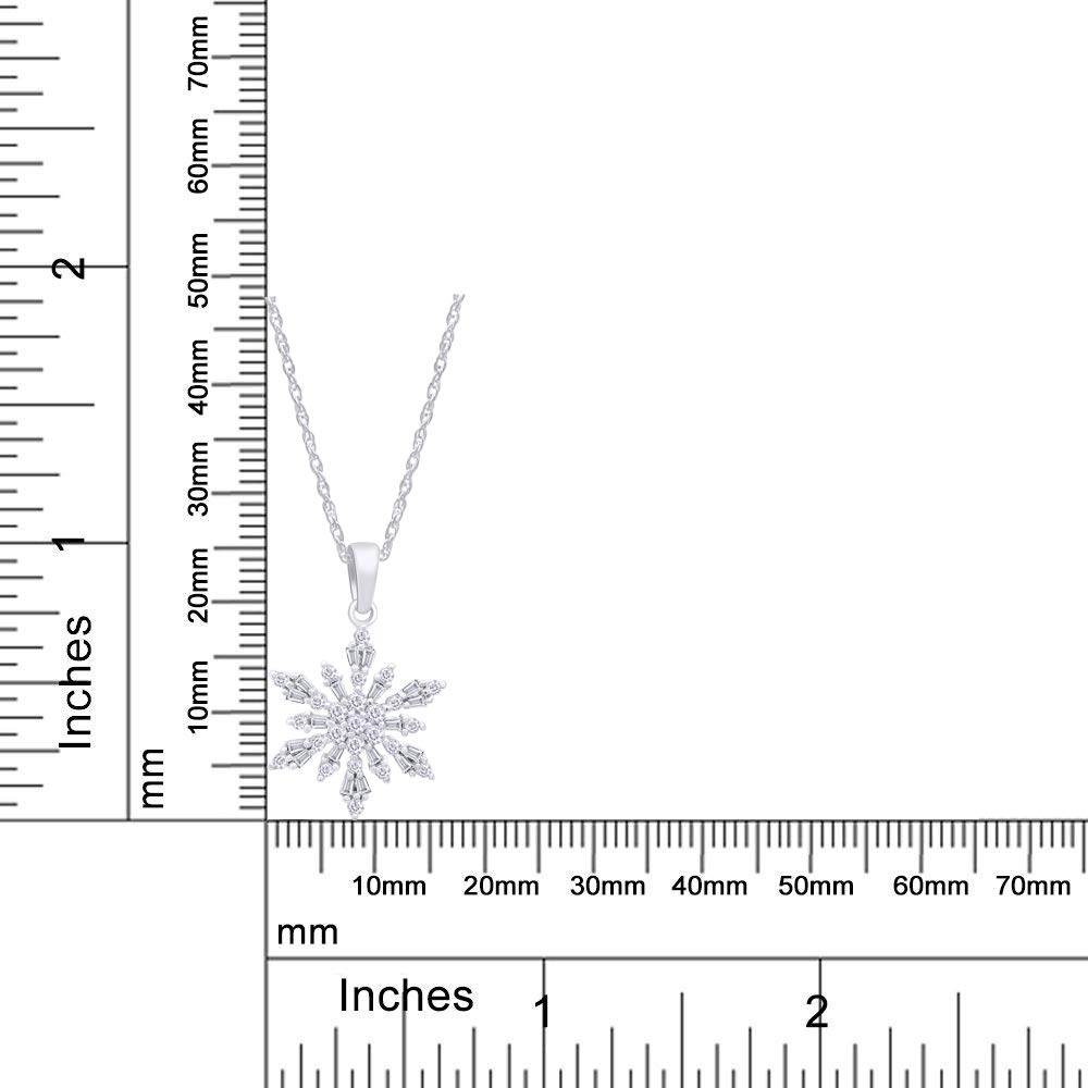 AFFY Baguette & Round White Cubic Zirconia Snowflake Charm Pendant Necklace in 14k White Gold Over Sterling Silver