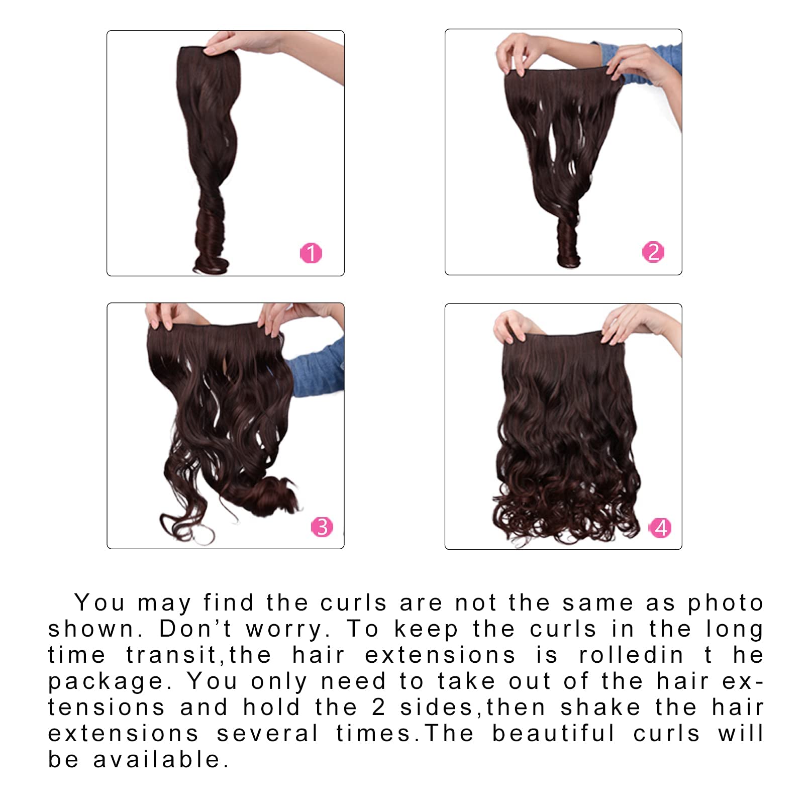 REECHO 16" 1-Pack 3/4 Full Head Curly Wavy Clips in on Synthetic Hair Extensions HE008 Hairpieces for Women 5 Clips 3.9 Oz per Piece - Dark Brown