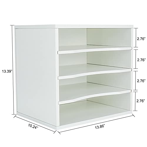 PAG Office Supplies Desk Organizer Wood File Mail Sorter with 3 Adjustable Drawer Boards,White
