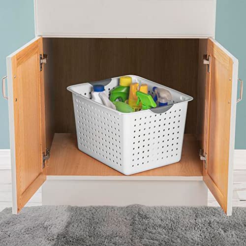 Sterilite Large 16 x 13 x 10 Inch, Plastic Deep Ultra Storage Basket Tote with Contoured Handles for Home and Office Organization, White (12 Pack)