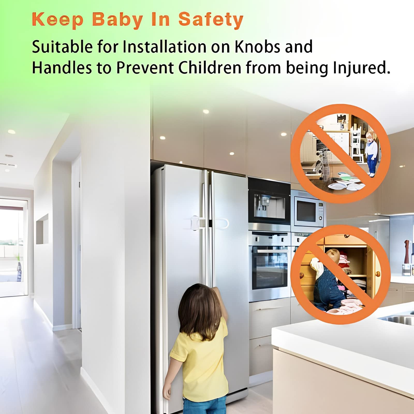 Baby Proofing Sliding Cabinet Locks - 4 Pack Adjustable U Shaped Child Safety Locks,Childproof Latches for Kitchen Bathroom Storage Cupboards Doors, Handles and Knobs (White)