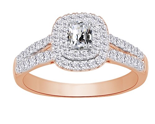 AFFY Cushion Shape Split Shank Double Halo Engagement Wedding Ring In 14k Rose Gold With 0.62 cttw White Natural Diamond With Ring Size 5