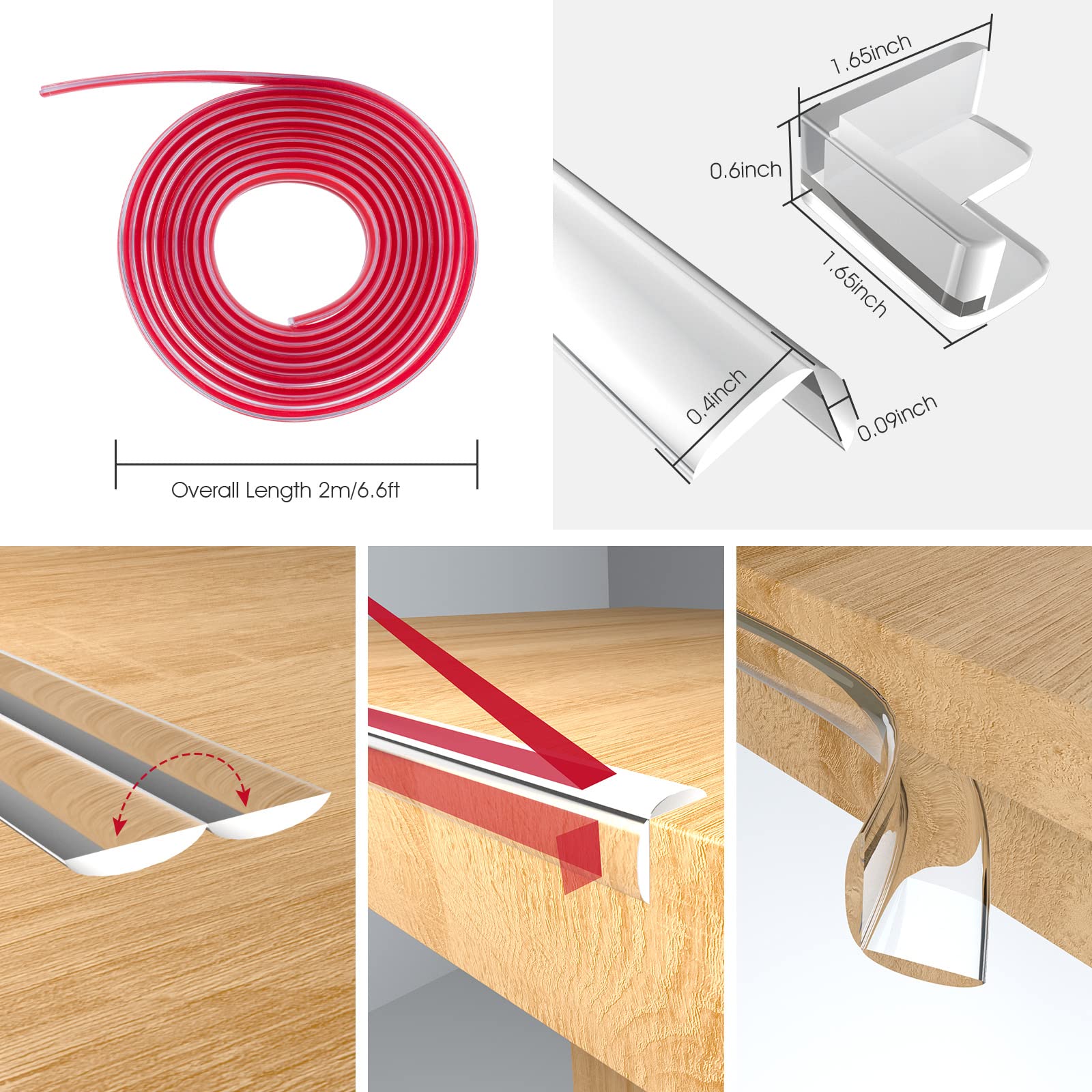 Baby Proofing, Soft Pre-Taped Adhesive 6.6ft Clear Furniture Edge Protector Strip and 4 PCS Right Angle Corner Protectors Guards Safety Bumper Against Sharp Corners for Furniture Cot Table Drawers