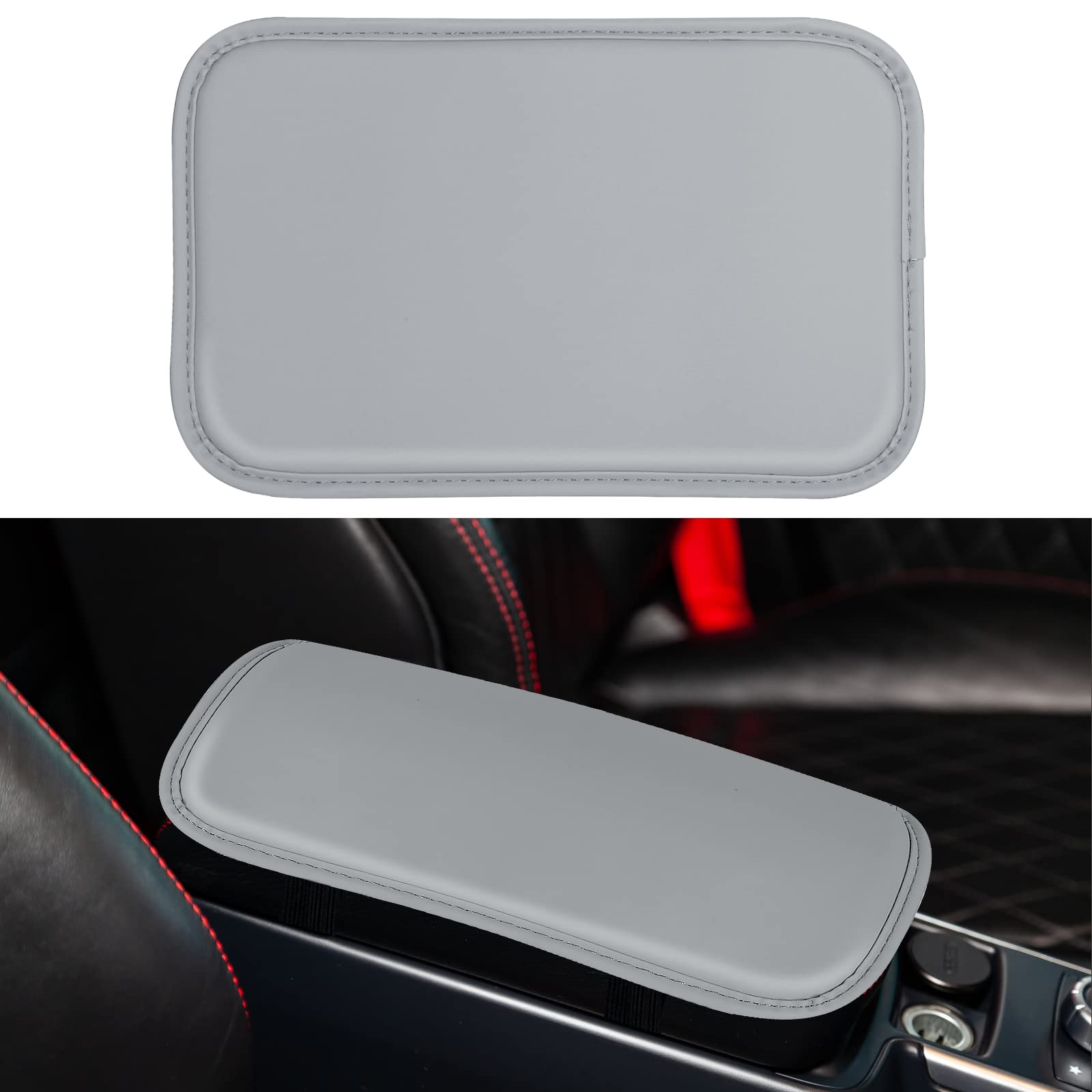 Amiss Auto Center Console Pad, PU Leather Car Armrest Seat Box Cover Protector, Universal Waterproof Non Slip Soft Center Console Armrest Pad for Most Vehicle, SUV, Truck, Car (Grey)