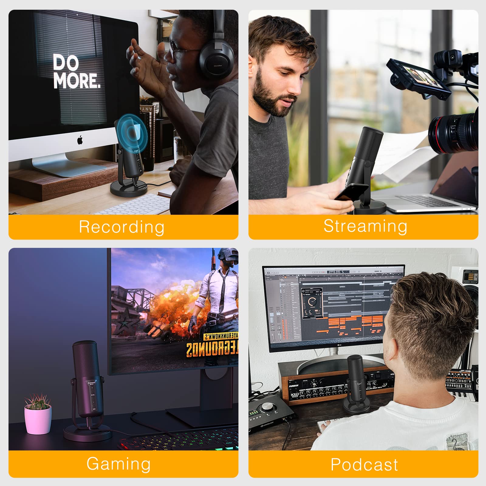Avanson USB Condenser Microphone, Metal Build Desktop PC Recording Mic with Weighted Stand for Voice Overs Home Recording Podcasts Online Class Zoom YouTube Twitch Streaming, AM-25A