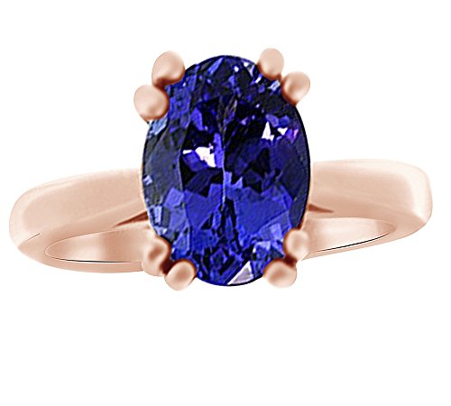 AFFY Oval Cut Simulated Blue Tanzanite Solitaire Engagement Wedding Ring in 14k Rose Gold (3.3 cttw) with Ring Size:-10