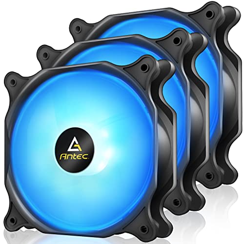 Antec 120mm Case Fan, PC Fans Blue LED, PC Case Computer Case Fan, 4-pin Molex Connector, F12 Series 3 Packs, Blue LED