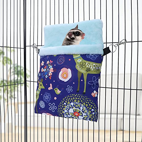 Wontee Small Pet Sleeping Pouch Sleep Bag Warm Bed Hideout for Hamsters Hedgehogs Sugar Gliders Squirrels (L, Blue Elk)