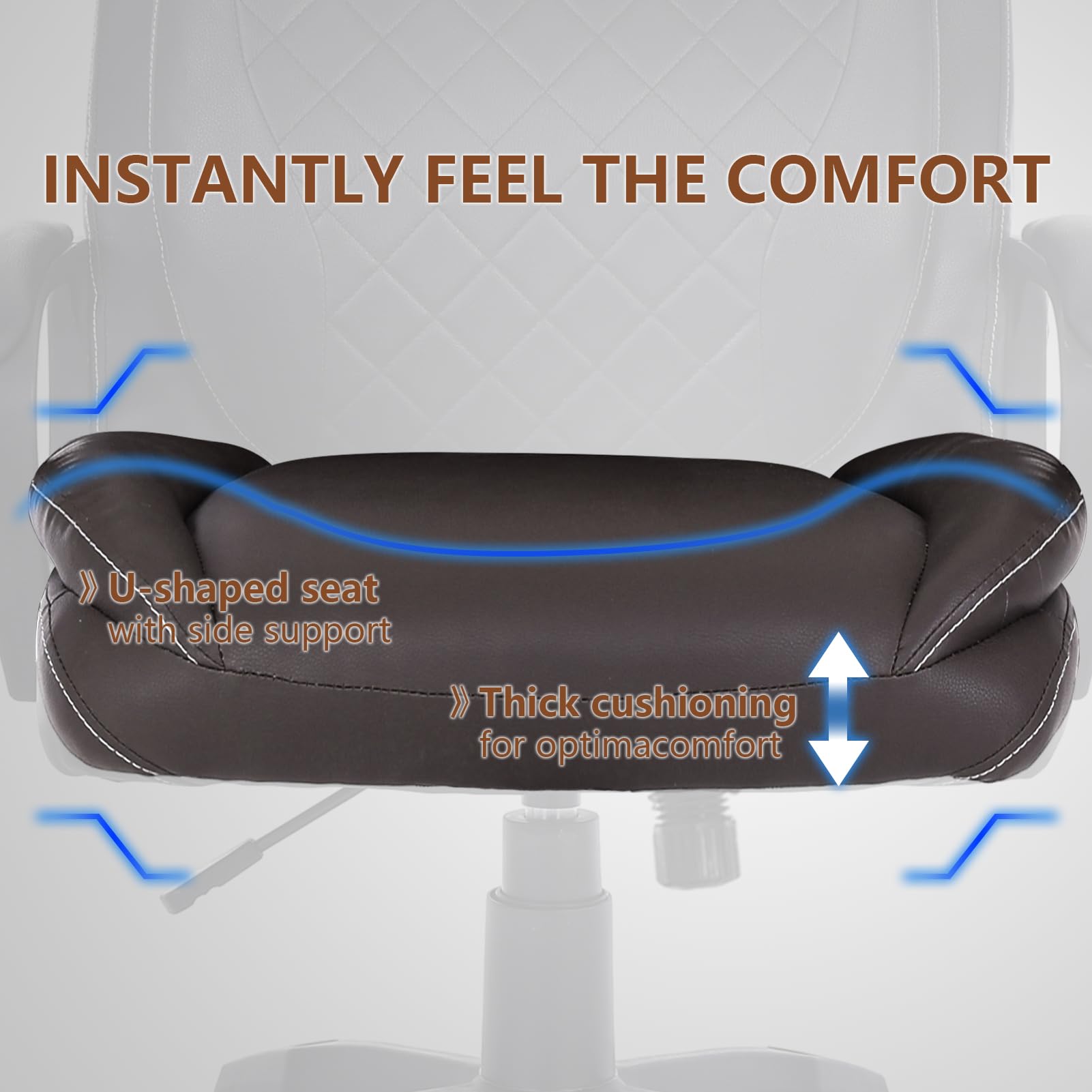 Bioopts Ergonomic Office Chair Executive Seat Upholstered Task Chair High Back Armrests Lumbar Support Adjustable Height Reclining 360 Degree Swivel PU Leather